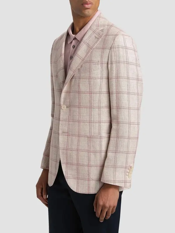 SAKS FIFTH AVENUE Collection Windowpane Check Linen-wool Single-breasted Blazer