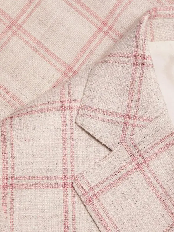 SAKS FIFTH AVENUE Collection Windowpane Check Linen-wool Single-breasted Blazer