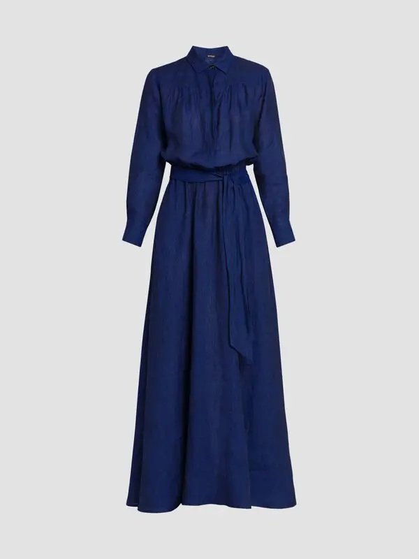 Kiton Linen Tie-waist Shirtdress - Blue