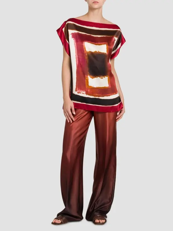Kiton Painted Silk Cap-sleeve Blouse