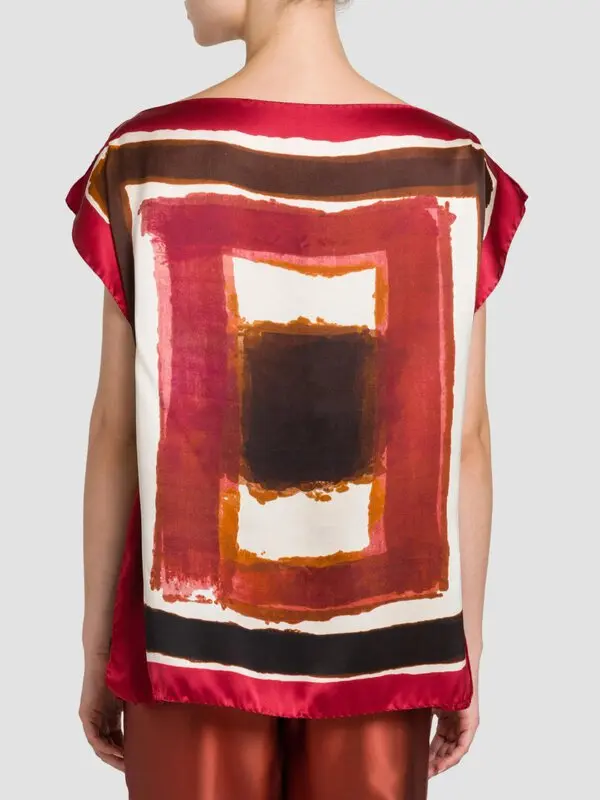 Kiton Painted Silk Cap-sleeve Blouse