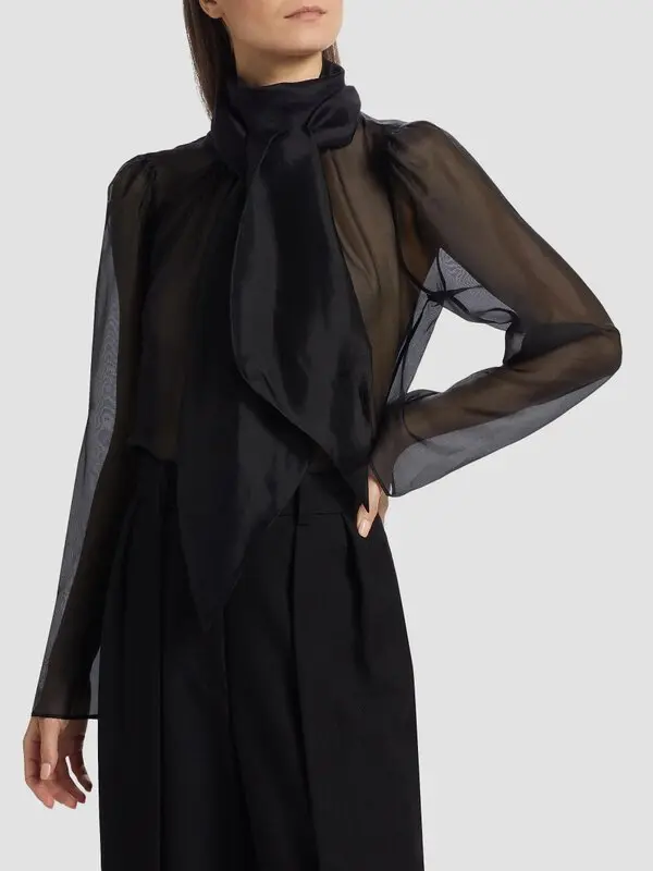 ANONLYCHILD Teddy Silk Tieneck Blouse