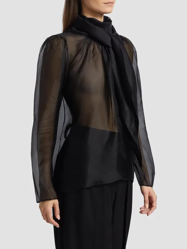 ANONLYCHILD Teddy Silk Tieneck Blouse