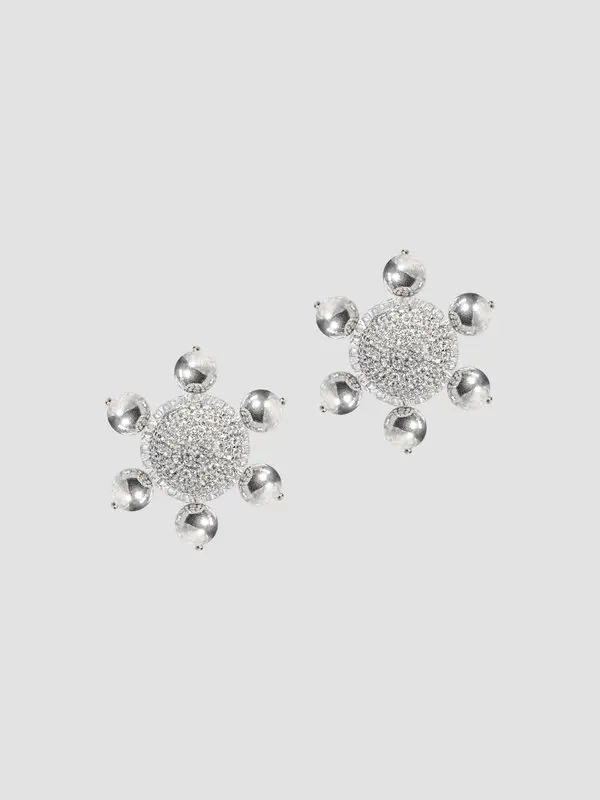 SAULÉ Toile Jolie Silvertone Or Goldtone & Rhinestone Clip-on Earrings - Silver Gloss