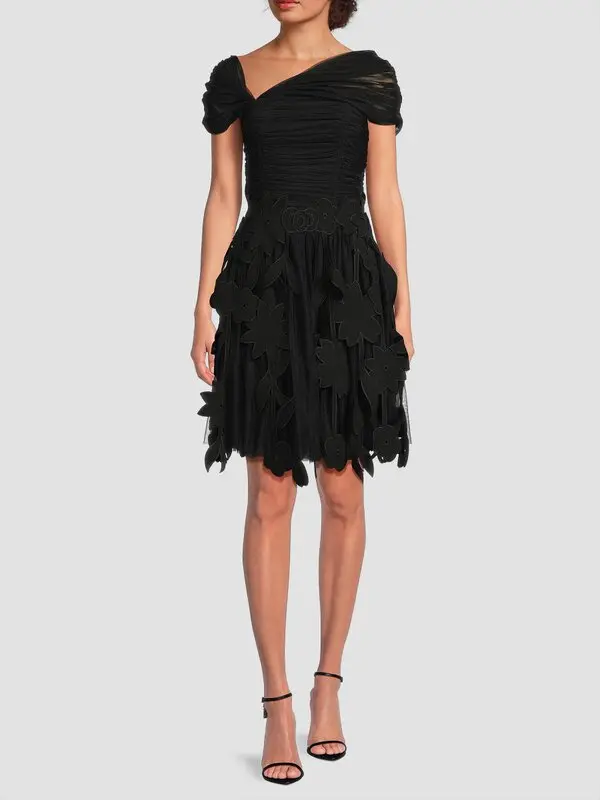 Shani Ruched Tulle Laser-cut Minidress