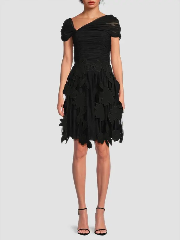 Shani Ruched Tulle Laser-cut Minidress