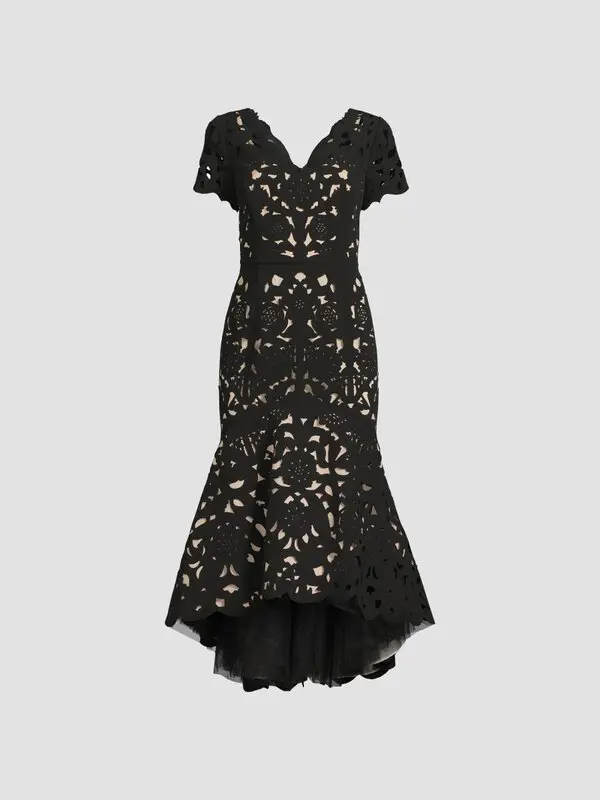 Shani V-neck Laser-cut Crepe Midi-dress