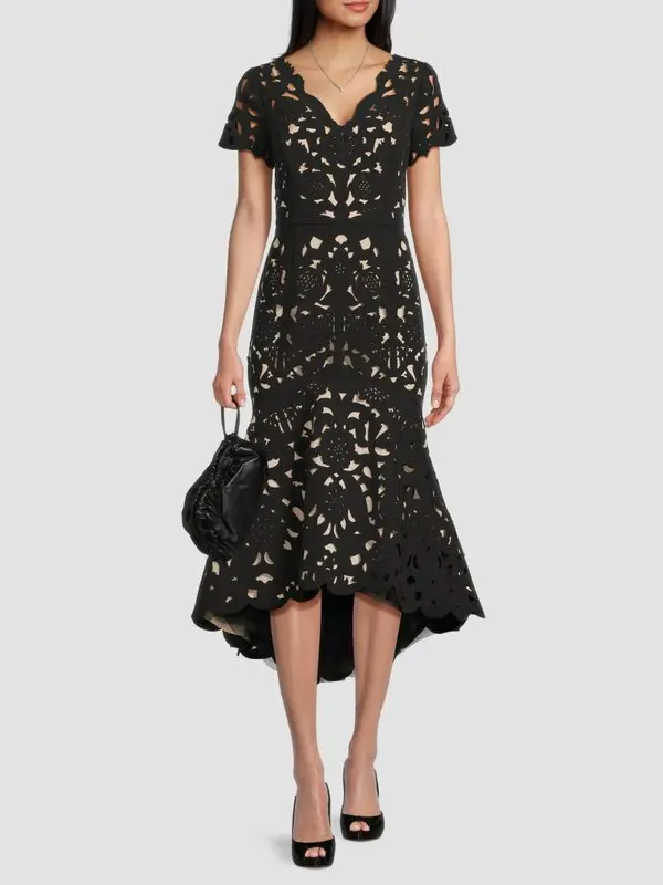 Shani V-neck Laser-cut Crepe Midi-dress