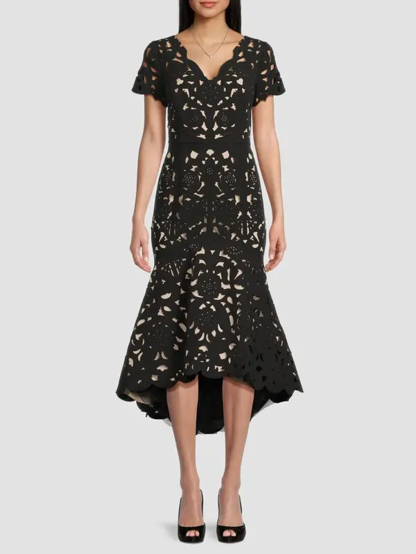 Shani V-neck Laser-cut Crepe Midi-dress