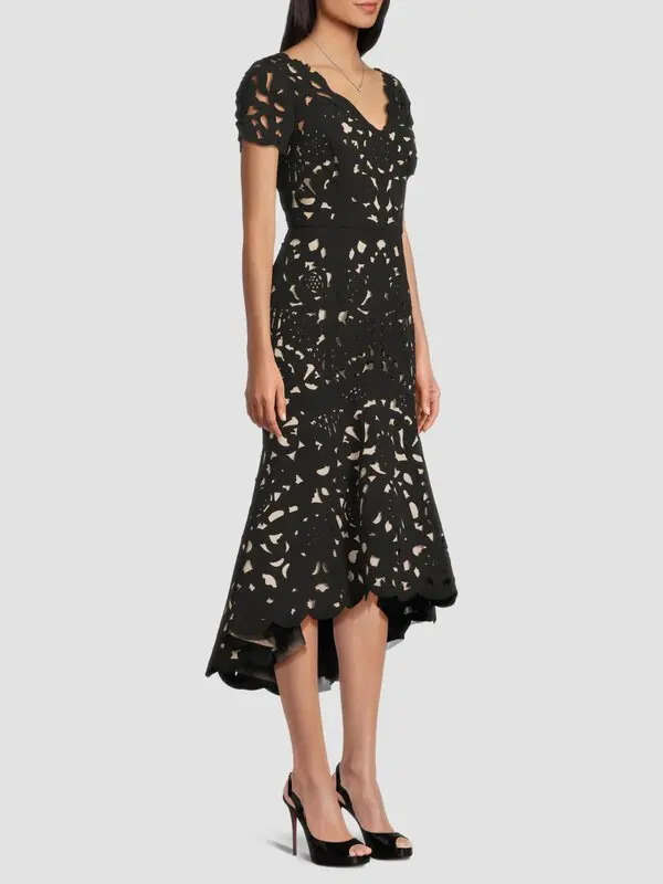 Shani V-neck Laser-cut Crepe Midi-dress