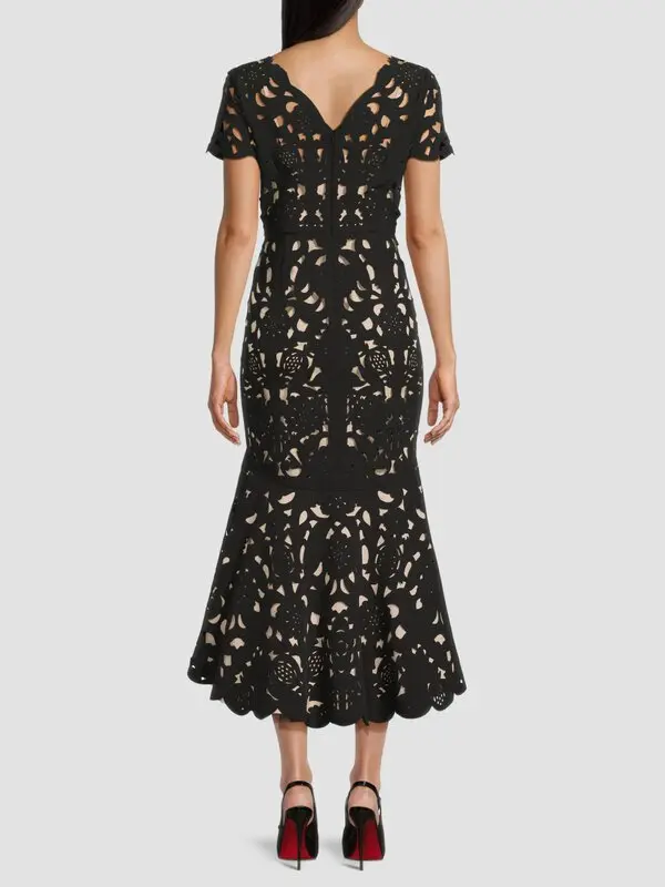Shani V-neck Laser-cut Crepe Midi-dress