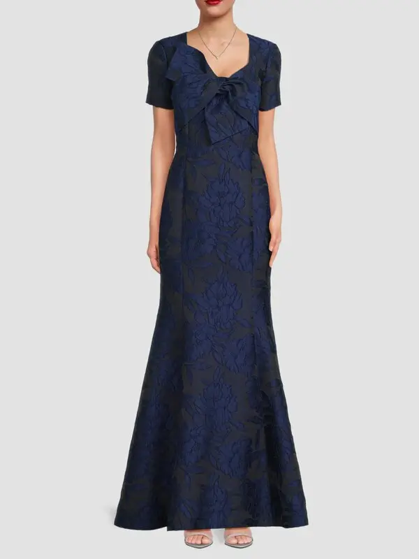 Shani Jacquard Bow Gown - Navy