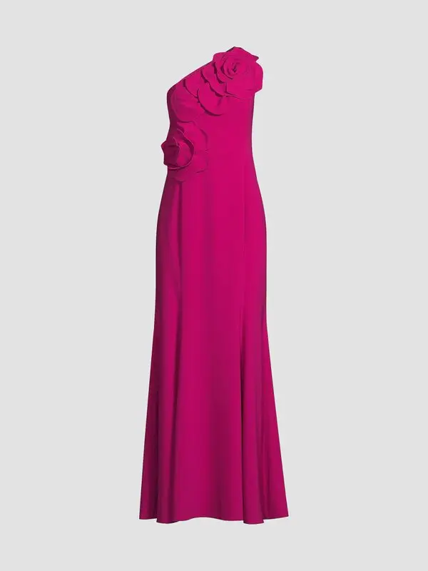Shani One-shoulder Floral Appliqué Crepe Gown - Fuchsia