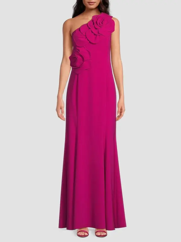 Shani One-shoulder Floral Appliqué Crepe Gown - Fuchsia