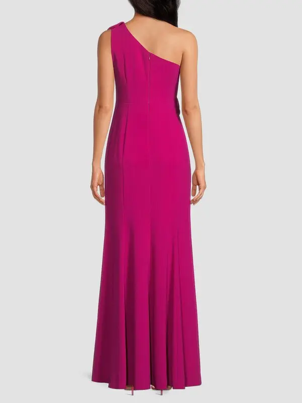 Shani One-shoulder Floral Appliqué Crepe Gown - Fuchsia