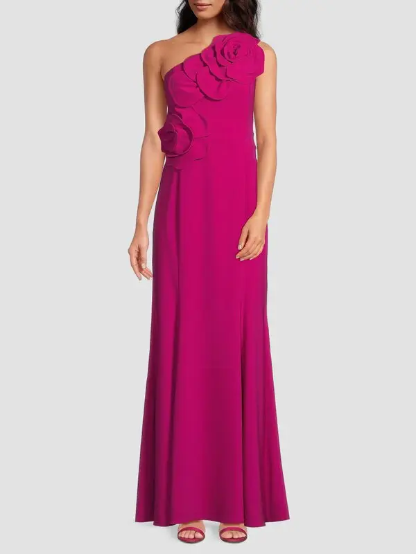 Shani One-shoulder Floral Appliqué Crepe Gown - Fuchsia