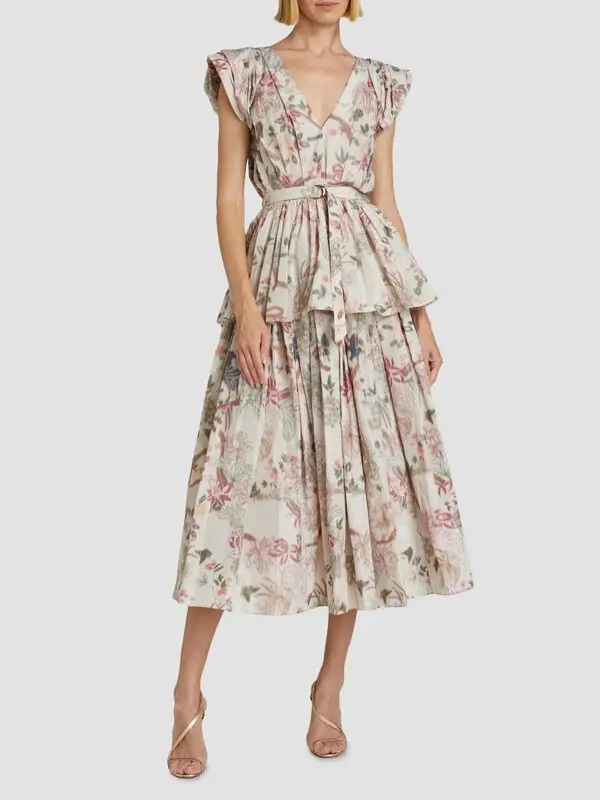 Prabal Gurung Belted Floral Puff Sleeve Top