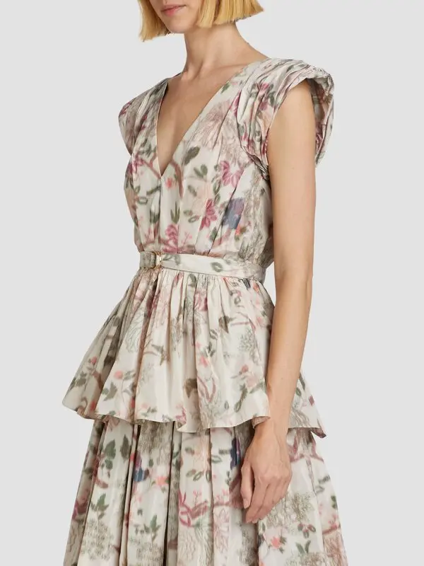 Prabal Gurung Belted Floral Puff Sleeve Top