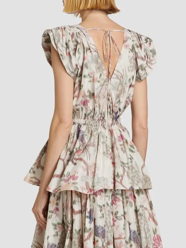 Prabal Gurung Belted Floral Puff Sleeve Top