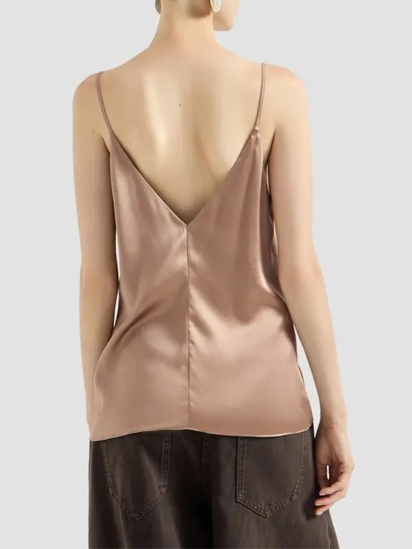 Brunello Cucinelli Stretch Silk Satin Camisole Top - Beige