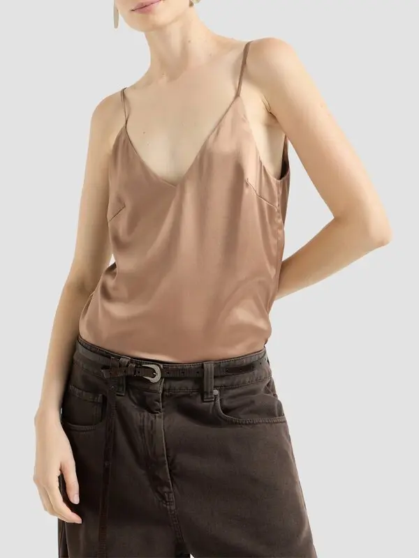 Brunello Cucinelli Stretch Silk Satin Camisole Top - Beige