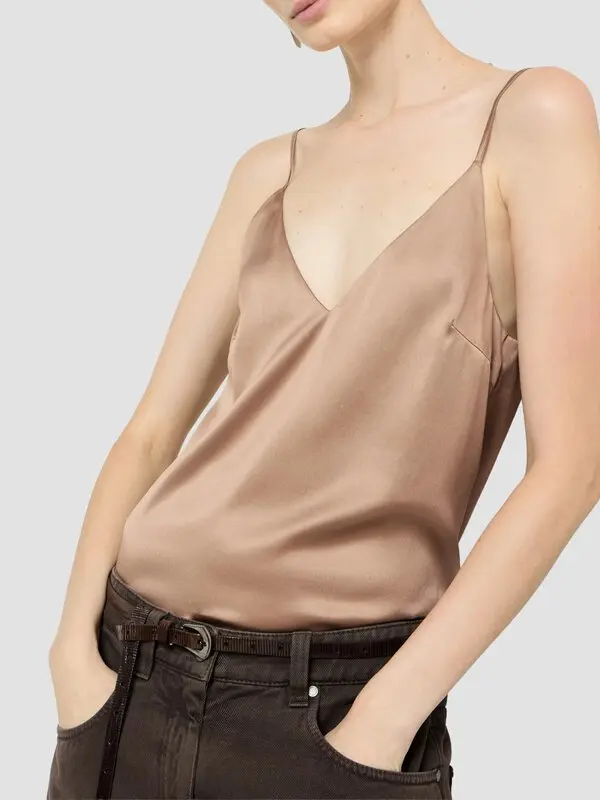 Brunello Cucinelli Stretch Silk Satin Camisole Top - Beige