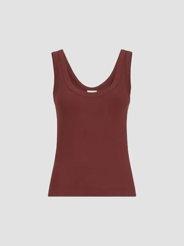 Brunello Cucinelli Stretch Cotton Ribbed Jersey Top With Monili - Wine