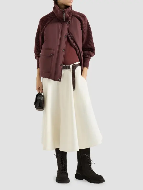 Brunello Cucinelli Stretch Cotton Ribbed Jersey Top With Monili - Wine