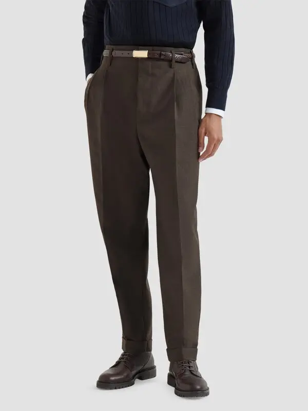 Brunello Cucinelli Virgin Wool Diagonal Trousers With Double Pleats