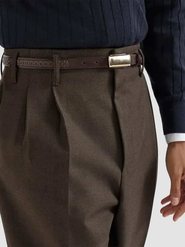 Brunello Cucinelli Virgin Wool Diagonal Trousers With Double Pleats