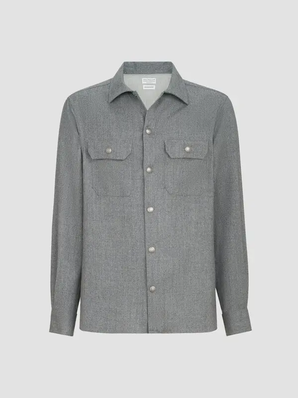 Brunello Cucinelli Virgin Wool Flannel Overshirt With Spread Collar - Grey