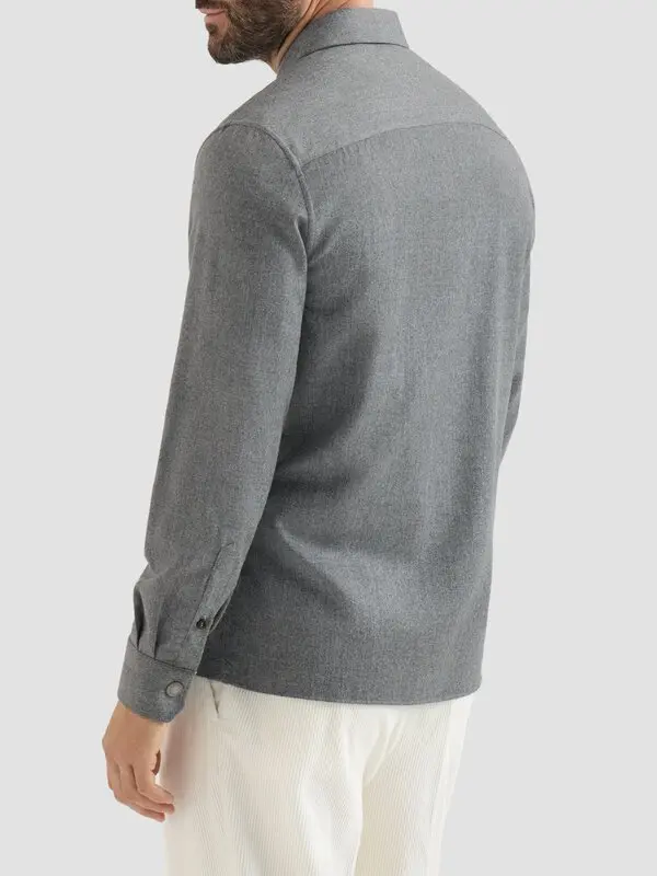 Brunello Cucinelli Virgin Wool Flannel Overshirt With Spread Collar - Grey