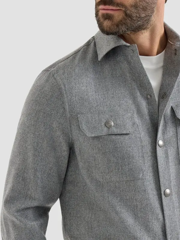 Brunello Cucinelli Virgin Wool Flannel Overshirt With Spread Collar - Grey