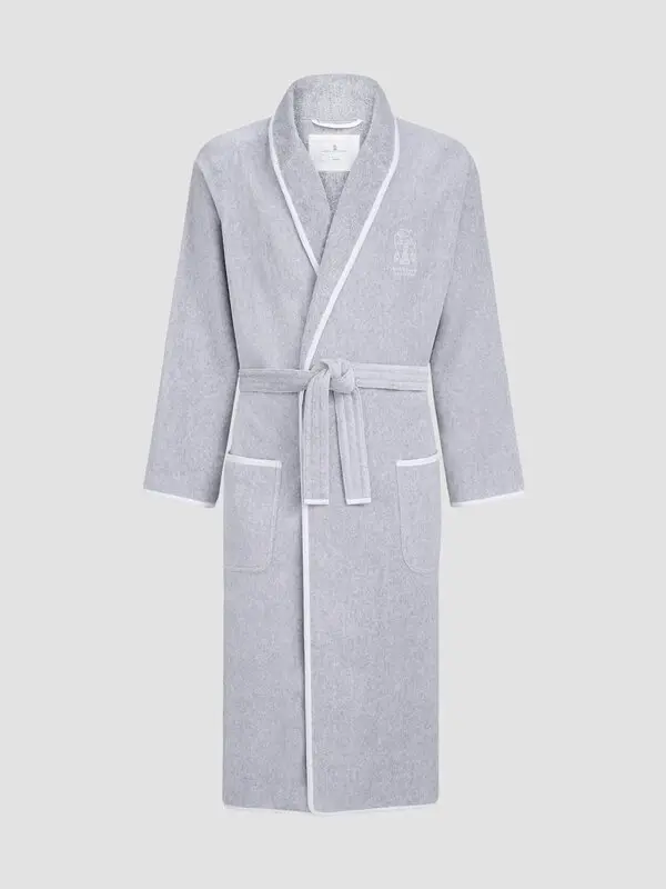 Brunello Cucinelli Cotton Terrycloth Bathrobe With Linen Trims - Medium Grey