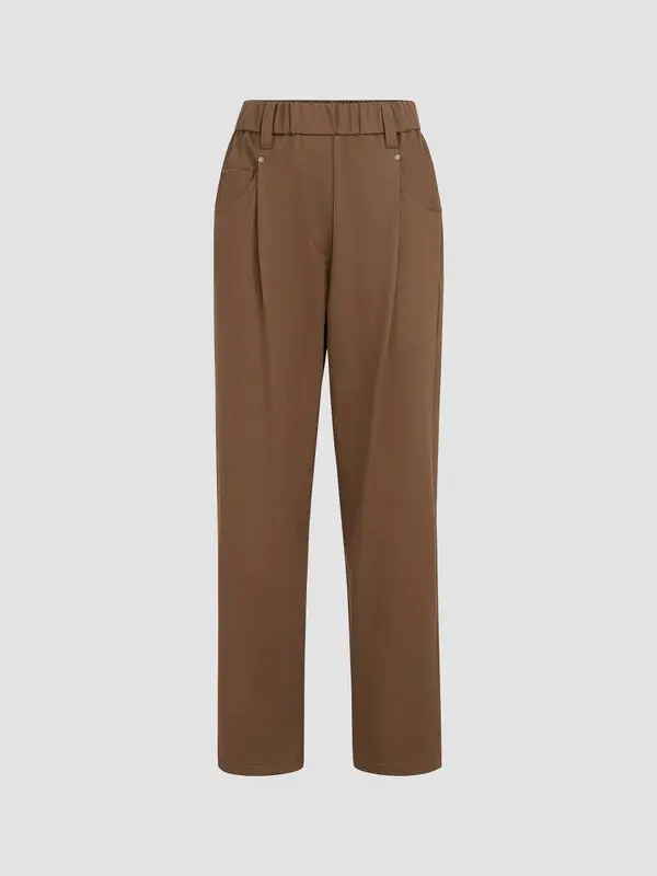 Brunello Cucinelli Stretch Cotton Cover Baggy Pull-on Trousers With Shiny Bartack - Cigar