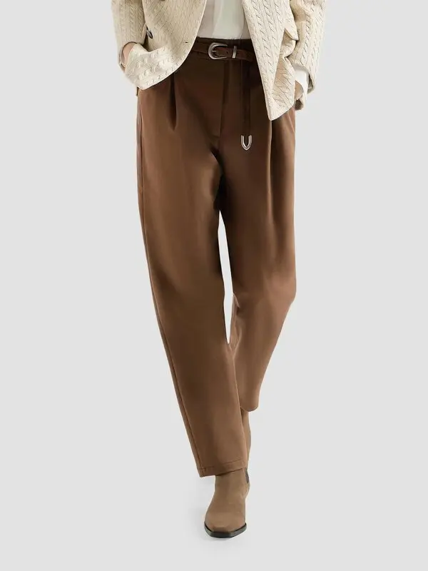 Brunello Cucinelli Stretch Cotton Cover Baggy Pull-on Trousers With Shiny Bartack - Cigar