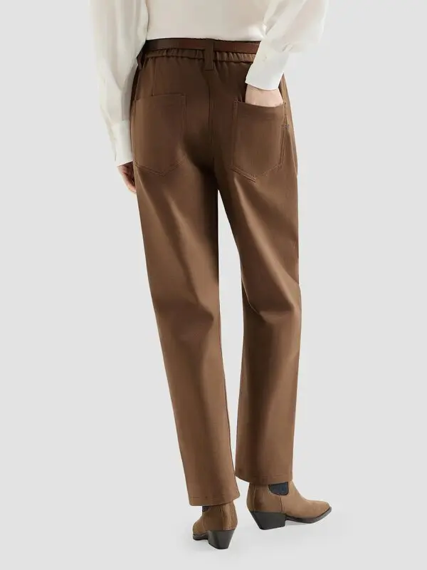 Brunello Cucinelli Stretch Cotton Cover Baggy Pull-on Trousers With Shiny Bartack - Cigar
