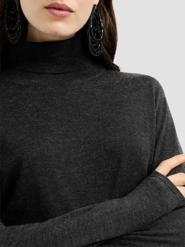 Brunello Cucinelli Cashmere And Silk Lightweight Turtleneck Sweater - Anthracite