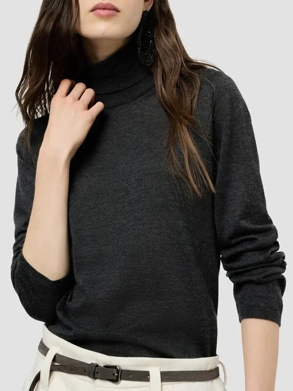 Brunello Cucinelli Cashmere And Silk Lightweight Turtleneck Sweater - Anthracite