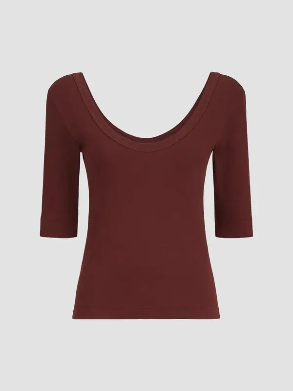 Brunello Cucinelli Stretch Cotton Ribbed Jersey T-shirt With Monili - Wine