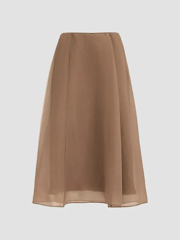 Brunello Cucinelli Crispy Silk Circle Skirt - Brown