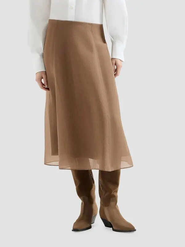 Brunello Cucinelli Crispy Silk Circle Skirt - Brown