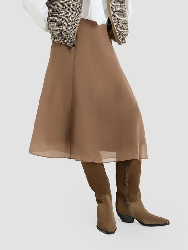 Brunello Cucinelli Crispy Silk Circle Skirt - Brown