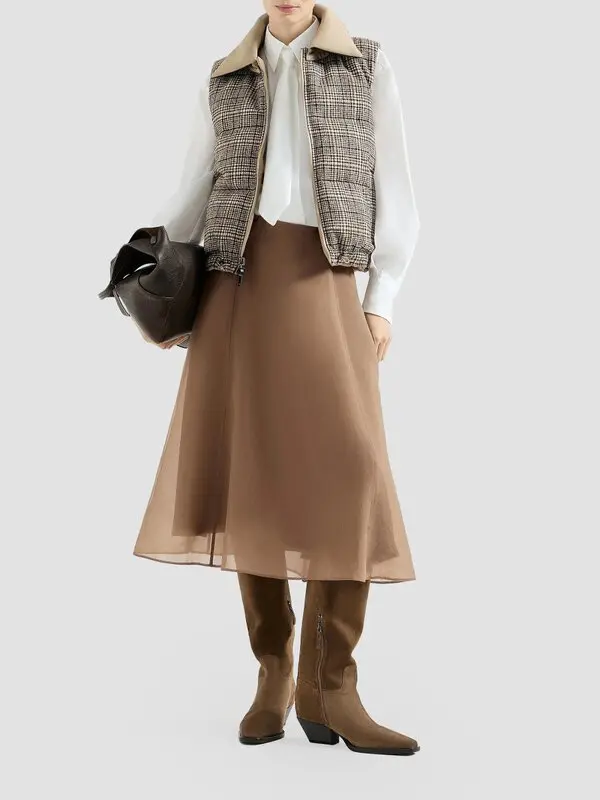 Brunello Cucinelli Crispy Silk Circle Skirt - Brown