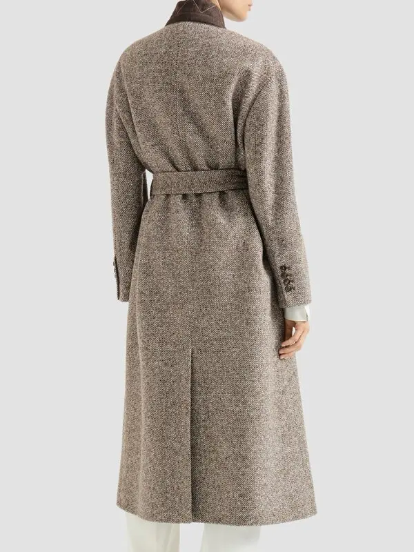 Brunello Cucinelli Virgin Wool And Silk Mélange Diagonal Belted Coat