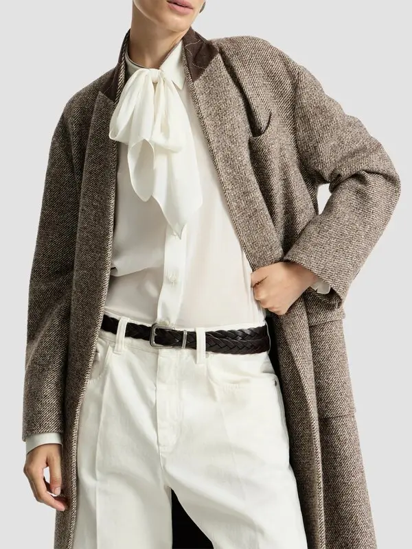 Brunello Cucinelli Virgin Wool And Silk Mélange Diagonal Belted Coat