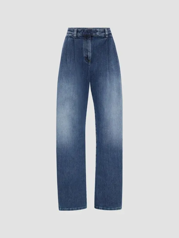 Brunello Cucinelli Comfort Cotton Denim Loose Curved Jeans With Monili - Medium Denim