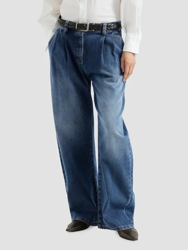 Brunello Cucinelli Comfort Cotton Denim Loose Curved Jeans With Monili - Medium Denim