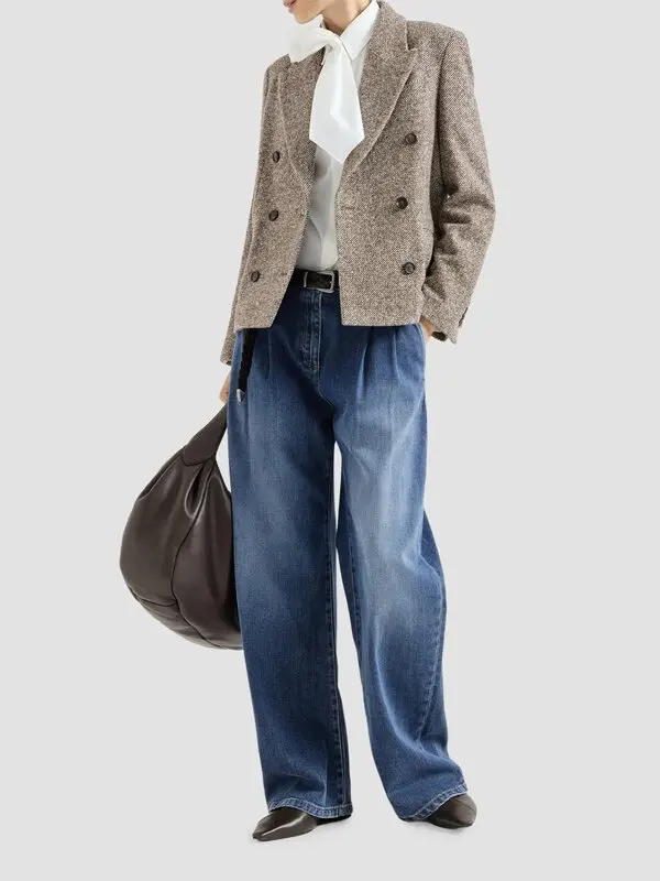 Brunello Cucinelli Comfort Cotton Denim Loose Curved Jeans With Monili - Medium Denim