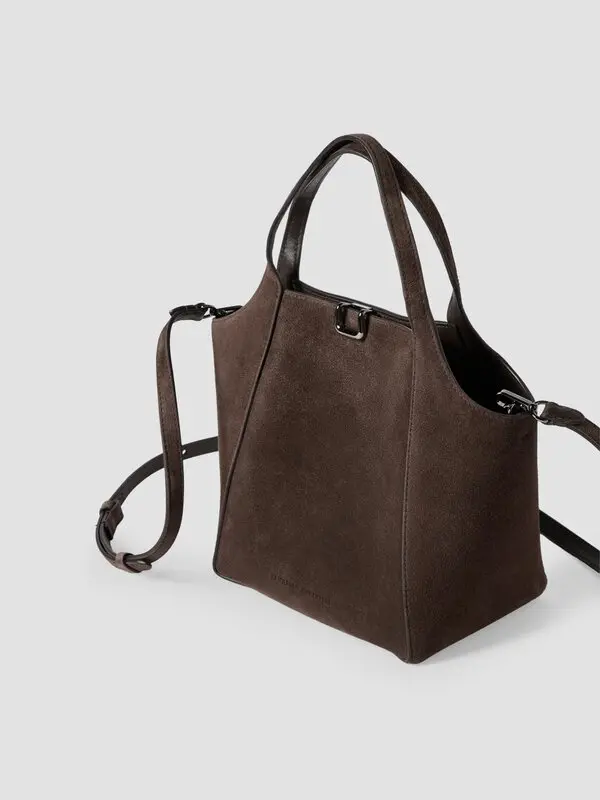 Brunello Cucinelli Sartorial Small Bucket Bag In Suede - Espresso
